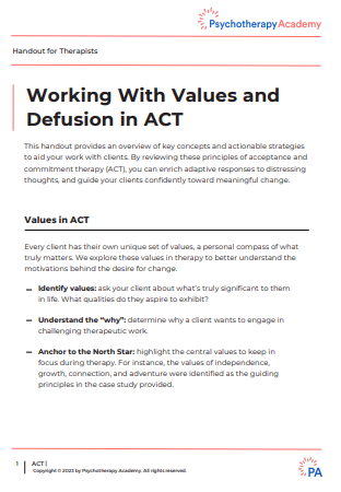 ACT Handouts: Defusion and Values Exercises - Psychotherapy Academy